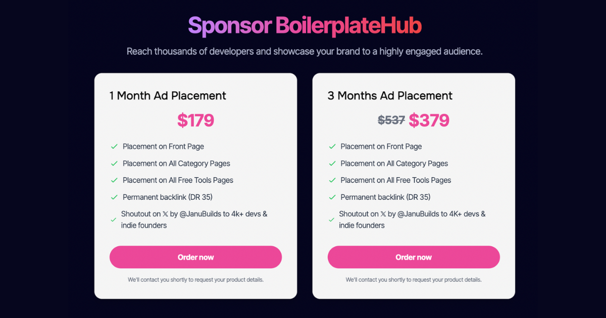 Sponsor BoilerplateHub - Showcase Your Brand to Developers